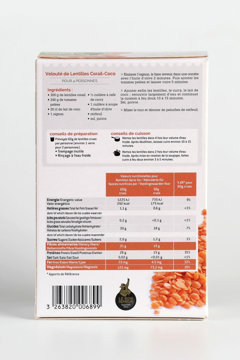 Lentilles corail Bio 500g - Le Bon Semeur